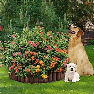 Worth Garden Log Rolls Wooden Short Fence Border - 6.5 in. H x 47 in. L Burnt Wood Finish Outdoor Garden Lawn Landscape Edging Flexible Decorative Heavy-Duty Tree Fence Border - Yard Maintenance