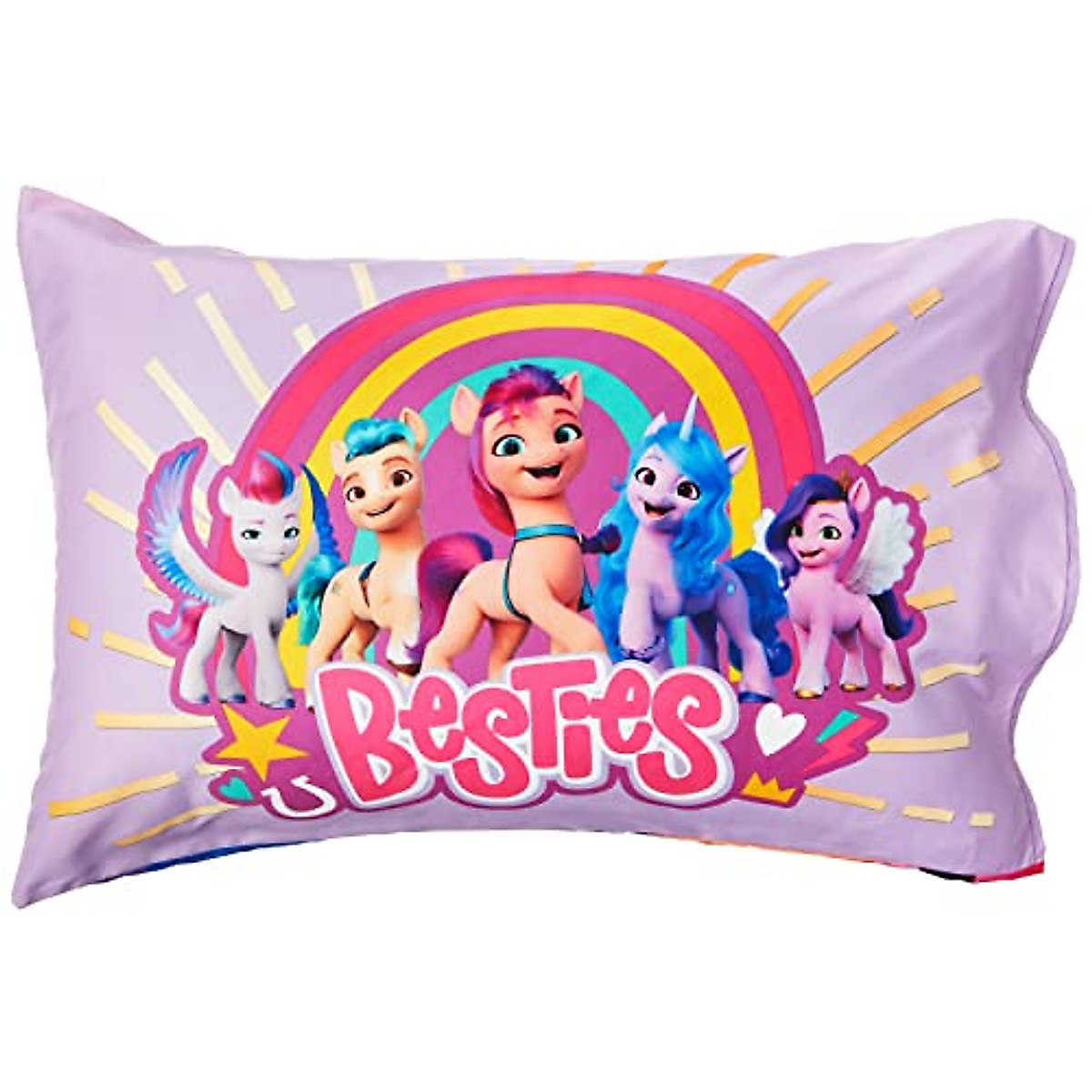 My Little Pony Every Pony Can Make a Difference 4-Piece Toddler Bedding Set - Includes Quilted Comforter, Fitted Sheet, Top Sheet, and Pillow Case, Pink + Purple for Toddler Girls Bed, 28" x 52"