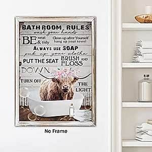 chuanglanja Cow Bathroom Picture Canvas Highland Cow Wall Art Cow Pictures with Quotes Highland Pictures Wall Decor Canvas Bathroom White 16 x 24 Inch