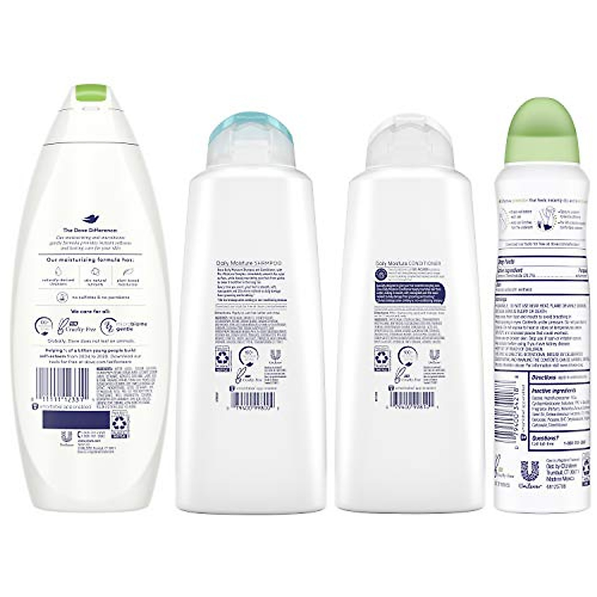 Dove Hair and Skin Care Regimen Pack Cool Moisture For Soft Skin and Clean Hair Includes 2 Hair and 2 Skin Care Products 4 Count