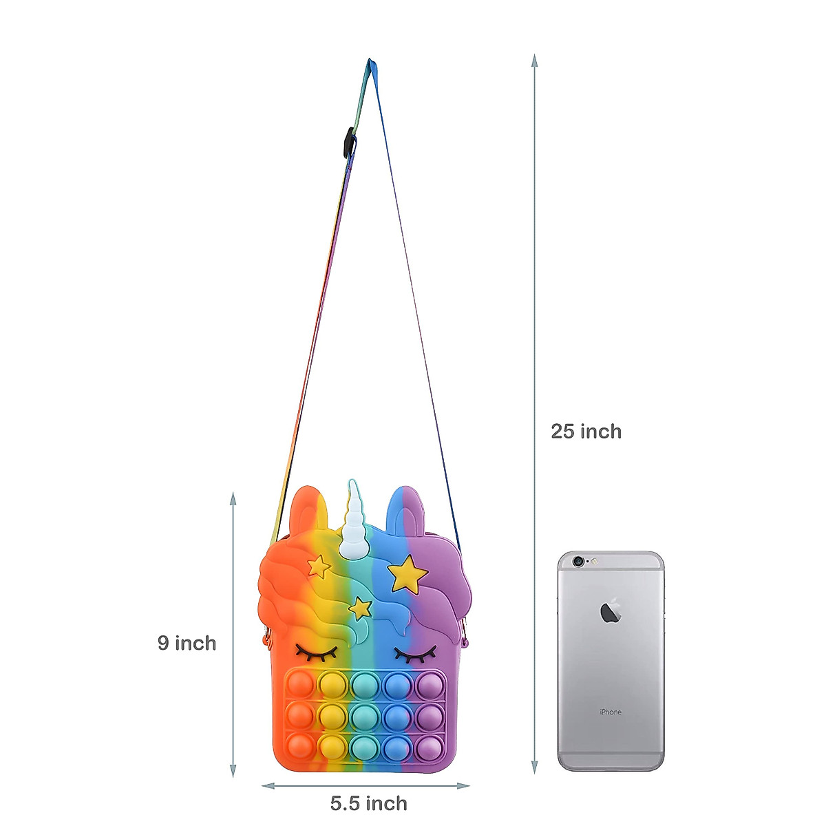 SURFACEPOP Large Unicorn Rainbow Pop it Purse | Back to School Pop it Purse for Girls | Jumbo Pop it Sensory Bag for Girls | Big Pop it Unicorn Girls Purse | Silicone Poppet with an Adjustable Strap
