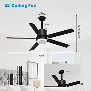 alescu Black Ceiling Fans with Lights - Outdoor Ceiling Fan with Remote/APP Control, 52 Inch Modern Ceiling Fan for Patio, Bedroom Living Room