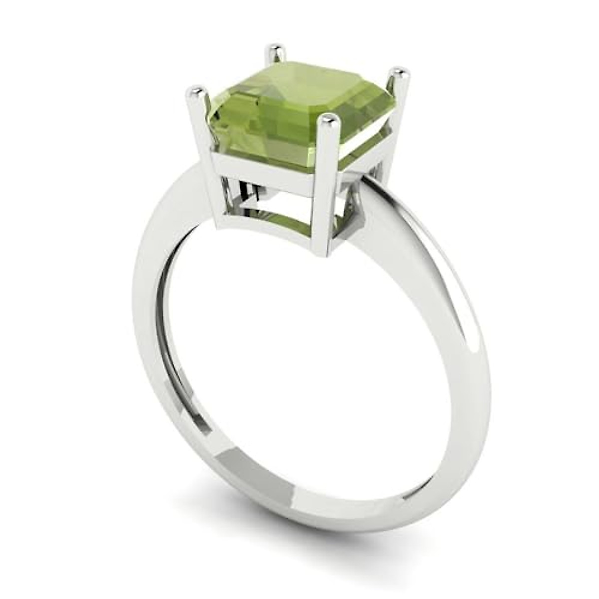 Clara Pucci 2.0 ct Asscher Cut Solitaire Natural Peridot Engagement Wedding Bridal Promise Anniversary Ring 18K White Gold Size 10.75