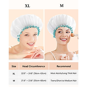 mikimini White Shower Cap for Long Hair 1 Pack, 12 inch large size,Waterproof Washable Hair Caps for Women and Girls, Super Cute and Extra Large