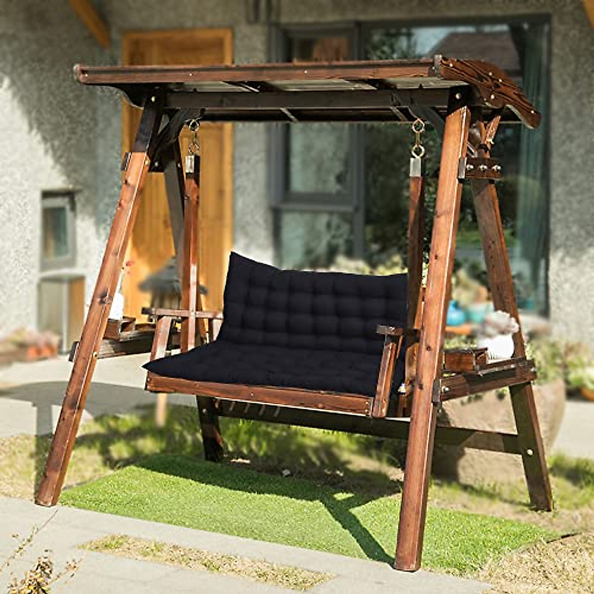 Hruile 3 Inch Thick Bench Cushion with Backrest Comfortable, 2 or 3 Seater Bench Pad with Ties, Seat Cushions Mat for Indoor Outdoor Garden Patio Swing Lawn Chair,40x40in,Black