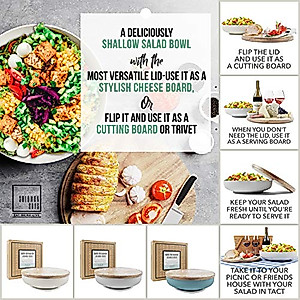 Solomon Says Large Salad Bowl with Lid - 12 Inch Bamboo Fiber Salad Serving Bowl and Acacia Wooden Cutting Board Cover - Bamboo Mixing Bowls for Fruits, Salads, Vegetables and Pasta (Cool Gray)