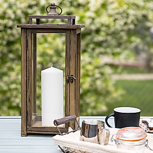 Stonebriar 18 Inch Rustic Wooden Candle Hurricane Lantern, For Table Top, Mantle, Wall Hanging, or Garden Display, Indoor & Outdoor Use, Extra Large