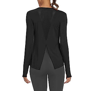 Mippo Long Sleeve Wokout Shirts for Women Yoga Tops Tie Back Tank Tops Thumb Hole Shirts Backless Tops Gym Sweater Workout Clothes Sports Active Exercise Wear for Women 2022 Black L