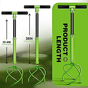 Evcitn Manual Twist Tiller, Adjustable Height Tiller, Heavy Duty Garden Claw Cultivator with Long Handle (Green)-Soil Ripper,Lawn Aerator,Soli Lossener,Areator Loosen,Rototiller,Weeder for Flower Box…