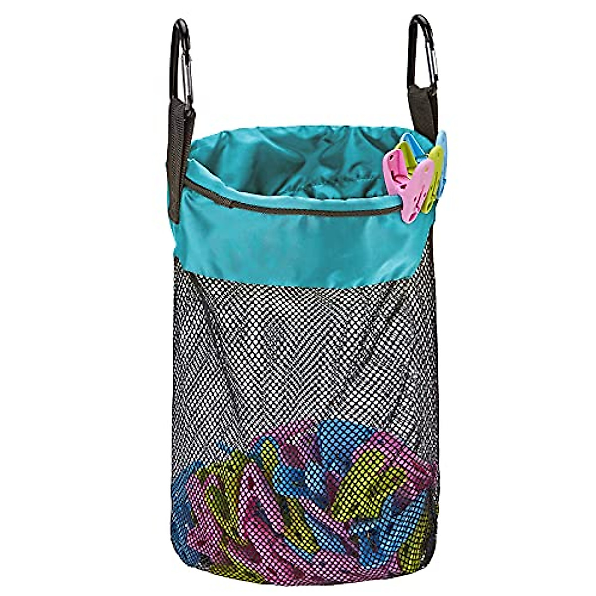 HOMEST Mesh Clothespin Bag, Hanging Clothes Pin Bag with Drawstring, Storage Organizer with Hook, Machine Washable, Sky Blue