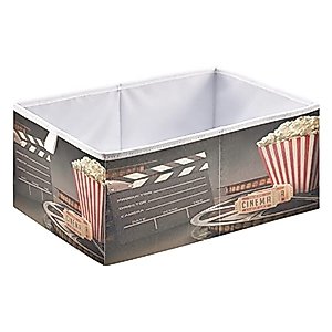 Blueangle Movie Theater Popcorn Rectangle Storage Bin, 15.8 x 10.6 x 7 in, Large Collapsible Organizer Storage Basket for Home Décor（1164）