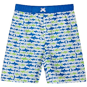 iXtreme Boys' Rash Guard Set - 4 Piece UPF 50+ Swim Trunks and Long Sleeve Swim Shirt (12M-14), Size 7, Royal/Black Shark