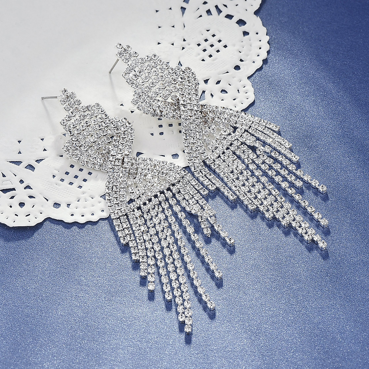 Long Way Bridal Wedding Jewelry Beautiful Fashion Dazzle Sparkling Rhinestone Long Tassels Dangle Earrings