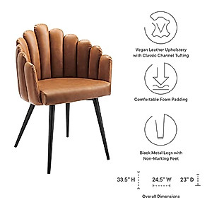 Modway Vanguard Vegan Leather Channel Tufted Dining Chair in Black Tan