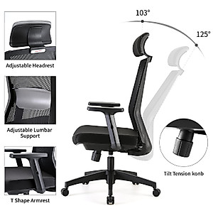 SIHOO Ergonomic Home Office Chair, Swivel Desk Chair with Adjustable Lumbar Support and Armrests, Breathable Mesh High Back Executive Chair (Black)