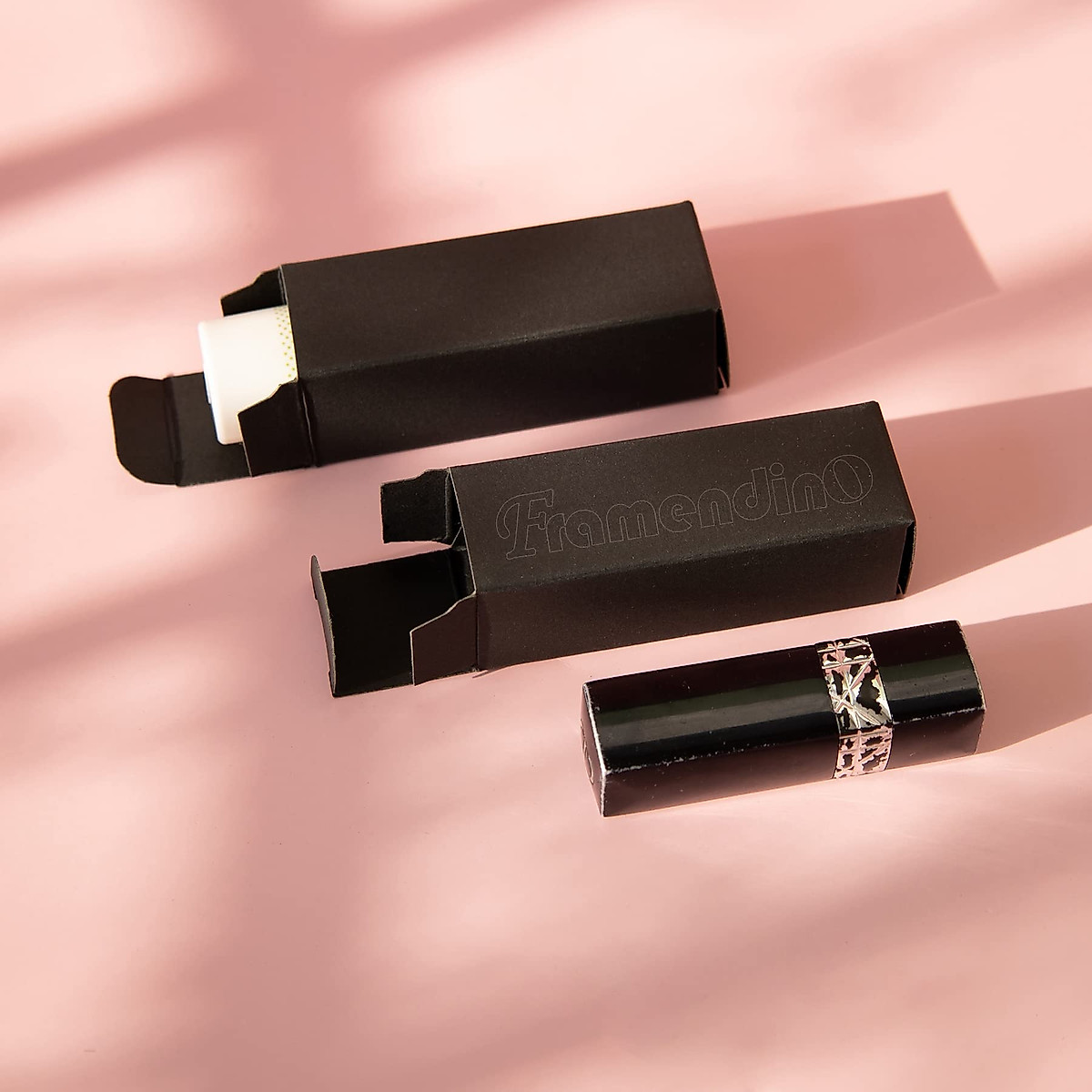 Framendino, 50 Pack Black Rectangle Lipstick Boxes Lip Gloss Boxes Lipstick Bottle Boxes Resuable Lip Balm Packaging Cases Essential Oil Wrapping Box for DIY Lip Gloss Gift Packaging