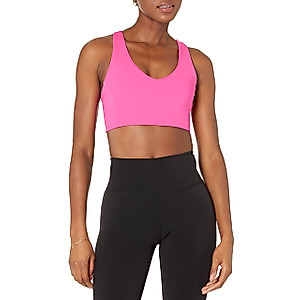 Amazon Essentials Women's Active Sculpt V-Neck Medium Support Sports Bra, Neon Pink, X-Large