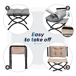 AbocoFur 15"(H) Folding Footrest Stool, Accent Padded Sofa Foot Stool for Lazy Chair, Upholstered Small Foldable Ottoman, Metal Frame Portable Foot Rest Ottoman for Living Room, Bedroom, Dark Grey