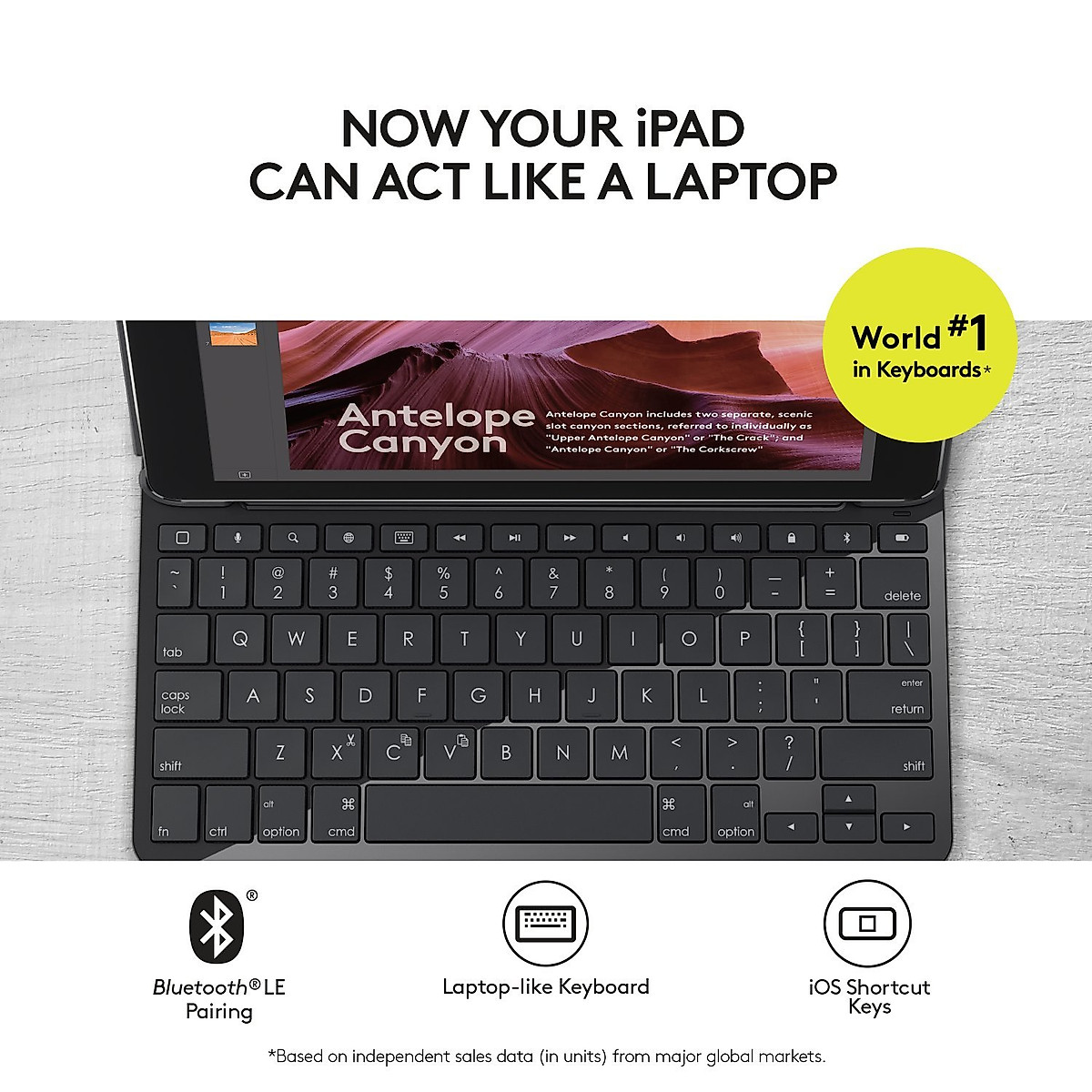 Logitech iPad Slim Folio: Case with Wireless Keyboard with Bluetooth (Black) - iPad 5th generation (2018 release)