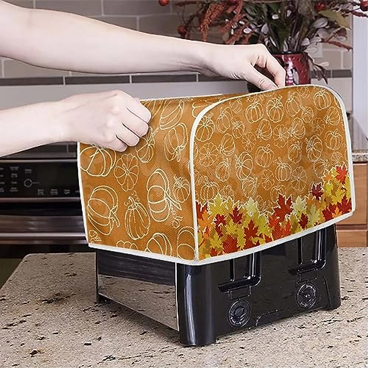 Psesaysky Maple Leaf Fall 4 Slice Toaster Covers, Anti-Scratch Covers Protection Small Appliance Cover Thanksgiving Day Gift Dustproof Bakeware Protector with Top Hook