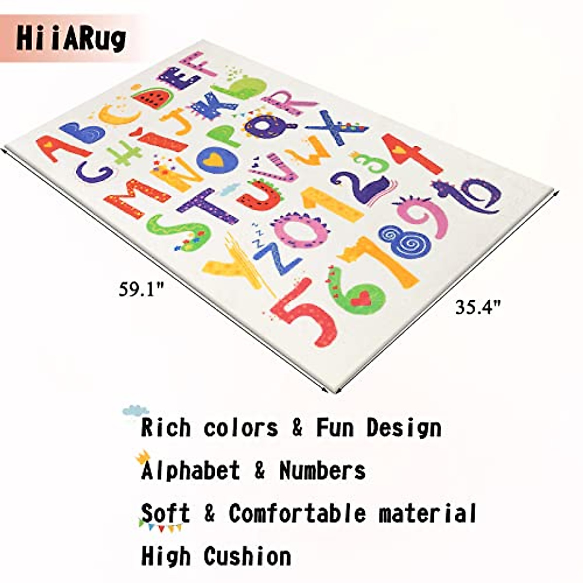 HiiARug Kids Rug ABC Alphabet Numbers Educational Rug Baby Play Mat for Floor Large Thick Area Rugs Non Slip Learning Carpet for Baby Children Bedroom Classroom Playroom (60 x 36 Inch)