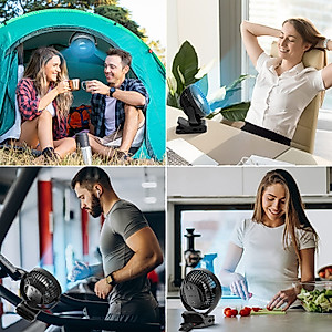 Portable Stroller Fan 65 Working Hours, Small Fan with LED Lights, 12000 Capacity Battery Operated Fan with Tripod Legs, Rechargeable USB Fan, Peloton Fan for Treadmill, Camping, Travel, Bed(Black)