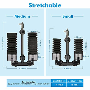 DEGGOX Aquarium Sponge Filter for 10-20 Gallon Fish Tank, Double Sponge with Ceramic Media Ball, for Fry Betta Shrimp Nano Tank,with 2 Spare Sponges and 1.5M Tube （Air pump purchased separately