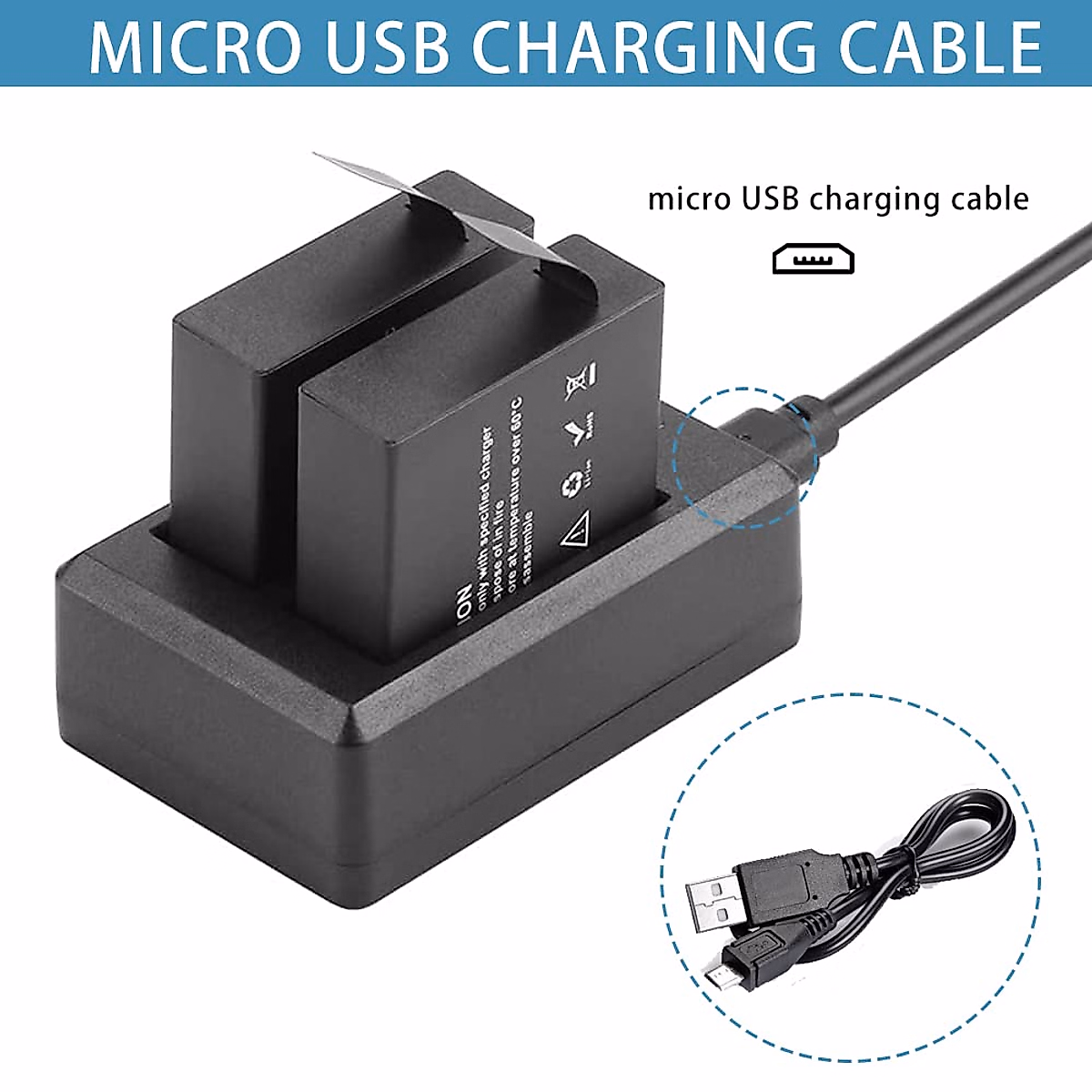 3x1350mAh Action Camera Batteries Rechargeable Compatible with Victure AC940/AC960,Campark V40,PG1350 Replacement Battery with USB Charger