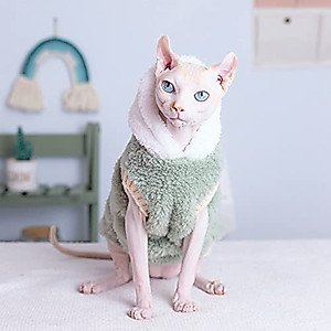 Sweaters Hoodies for Sphynx Cats Winter Warm Thick Soft Cotton Pajamas for Cats Pullover Kitten Shirts with Sleeveless Pet Clothes (Green, L（6.6-8.8lbs）)