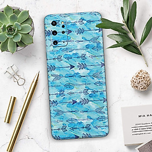 DesignSkinz Blue Tribal Arrow Pattern Protective Vinyl Decal Wrap Skin Cover Compatible with The Samsung Galaxy S20 (Screen Trim & Back Glass Skin)