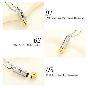 Oinsi Shotgun Shell Cremation Jewelry Urn Necklace For Ashes Of Loved Ones -Dad/Mom/Son/Grandma/Grandpa Cylinder Memorial Locket Pendant Necklace (Grandpa)