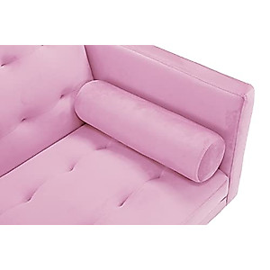 Eafurn 68.5”Futon Bed,Button Tufted Convertible Sleeper, 3-Seater Upholstered Loveseat Sofa & Couch with Adjustable Backrest and 5 Metal Legs for Living Room Bedroom Office, Pink