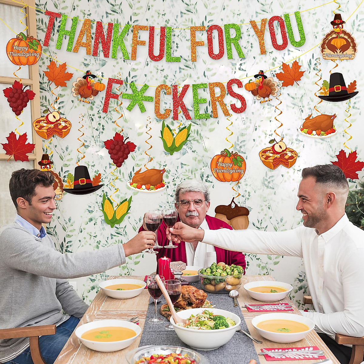 Thanksgiving Decorations Indoor,Thankful for You Friendsgiving Party Decorations colourful Friends Giving Party Decorations Pre-Assembled Banner