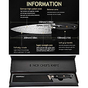 KONOLL Chef Knife Professional 8" Kitchen Knife German HC Stainless Steel Meat Vegetables Knives with Gift Box