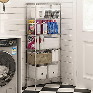 Furinno Wayar Metal Storage Shelf Rack, 6-Tier, 23 x 13 x 59, Stainless Steel