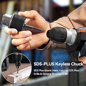 y Duty Rotary Hammer Drill 12.5 Amp, 1-1/4'' SDS-Plus, 3 Functions with Vibration Damping Technology, Safety Clutch, 6-Speed Regulation, Used for Concrete, Metal, and Stone (Blue)