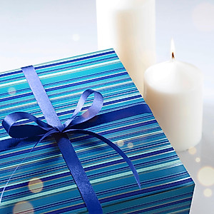 Designer Greetings Glitterwrap™ Hanukkah Gift Wrap – Dreidels, Star of David, Menorahs, Coins and Blue Striped Pattern (4 Rolls/Designs Per Pack, 30” x 192”, 40 Sq. Ft.)