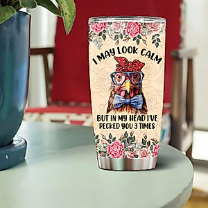 WONWIX Chicken Christmas Gifts Lady Chickens Tumbler Stainless Steel with Lid 20 oz I May Look Calm Water Bottle Coffee Mug Travel Cup Birthday Christmas Gift for Chicken Lovers Her Women