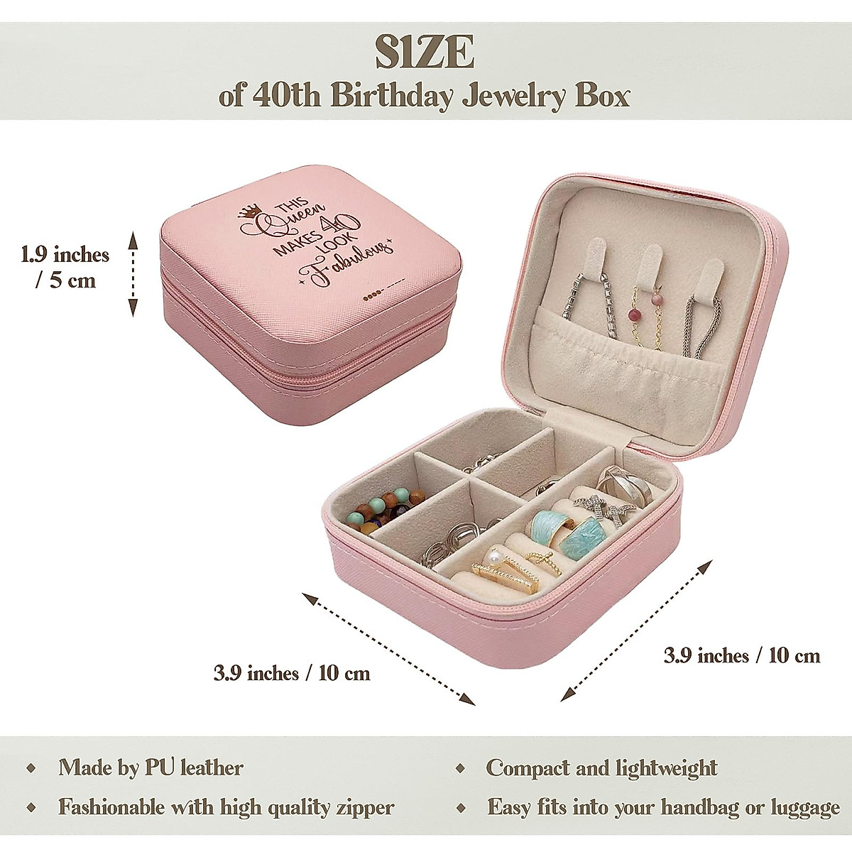 40th Birthday Gift for Women, 40th Birthday Jewelry Mini Storage Box with Refillable Perfume Bottle, Gift for 40 Year Old Female, 40th Bday Gift, 40 & Fabulous Gift, 40th Birthday Items