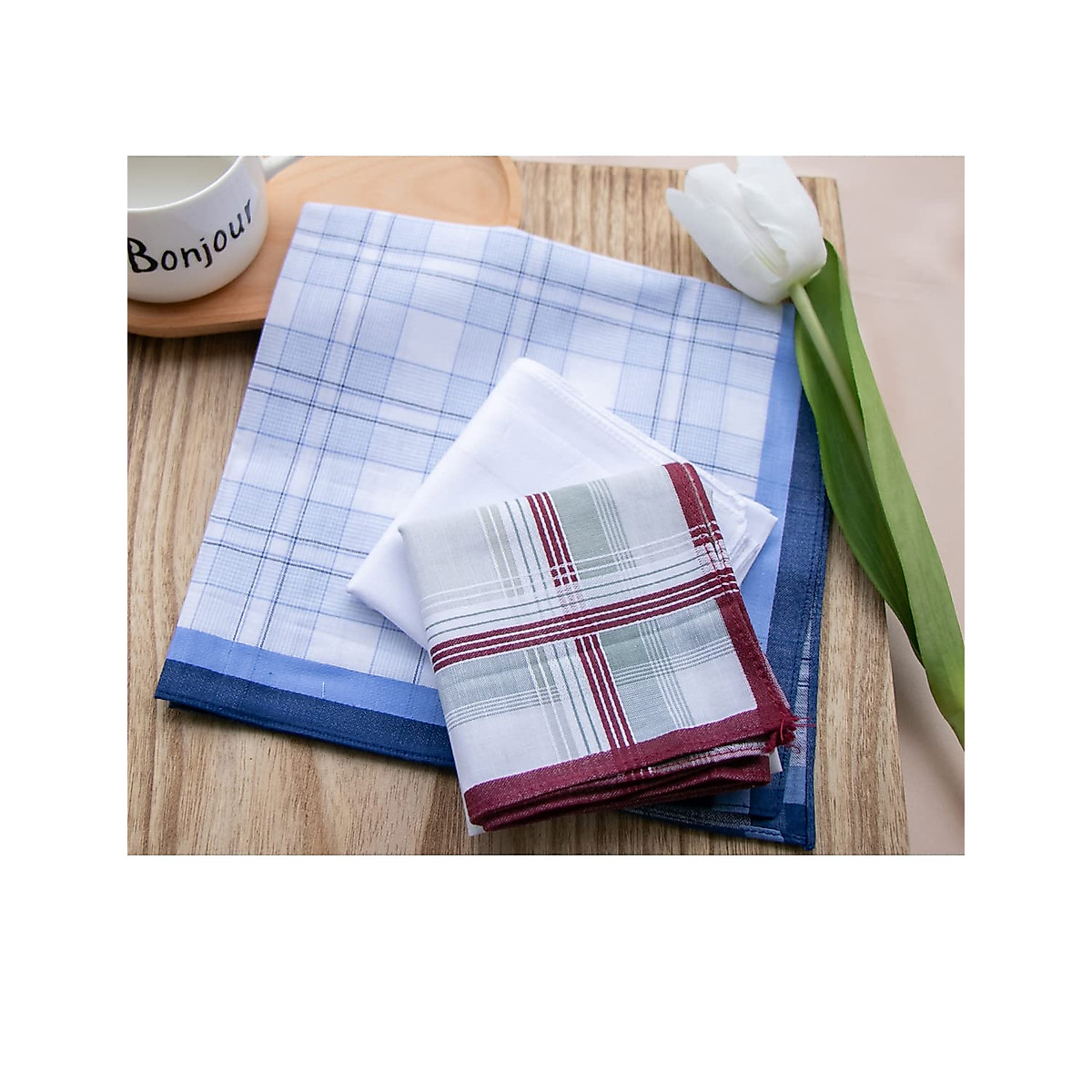Mens Cotton Handkerchiefs Checkered Pattern Handkerchief Plaid Pocket Square Hankies Assorted 3PCS