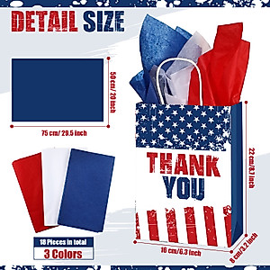 Pajean 16 Pieces Patriotic Thank You Gift Bags with 18 Red White Blue Tissue Paper American Flag Party Favor USA Treat Goodie Handle for Veterans Day Memorial Independence