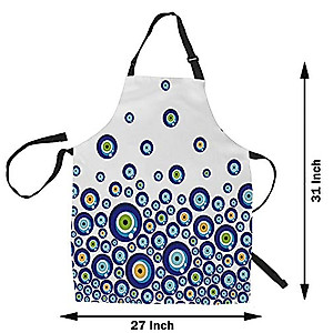 HGOD DESIGNS Eyes Kitchen Apron,Blue Turkish Evil Eye Bead Pattern (2) Kitchen Aprons For Women Men For Cooking Gardening Adjustable Home Bibs,Adult Size