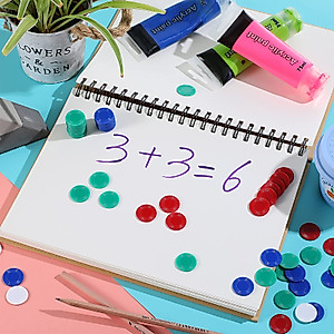 Skylety 400 Pieces Plastic Poker Chips Game Chips 4 Colors Counter Card for Kids Game Playing Learning Math Counting Bingo Game Blank Chips Card for Kids Reward, 0.86 Inch (Red, Blue, Green, White)