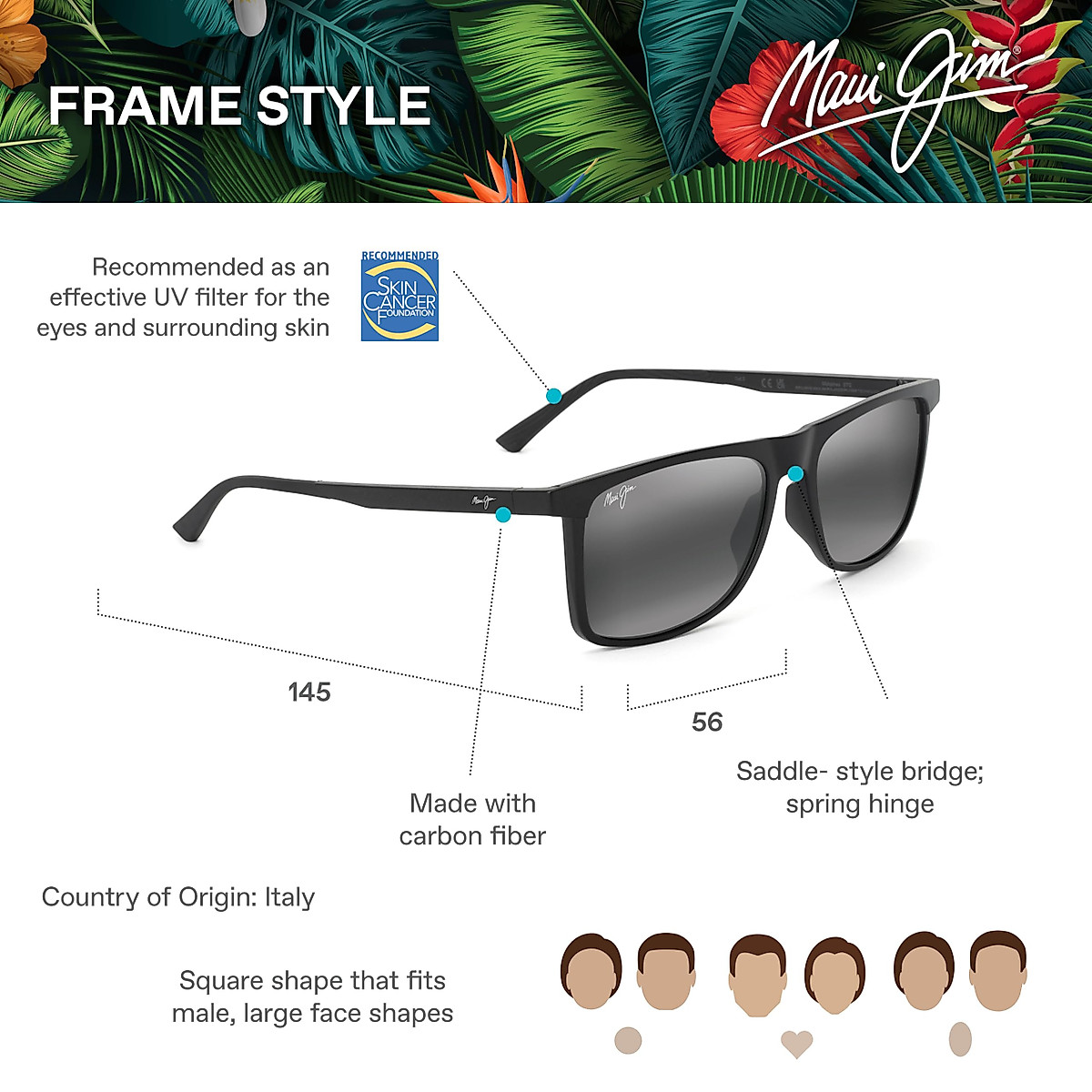 Maui Jim Makamae Square Sunglasses, Matte Black/Neutral Grey Polarized, Extra Large