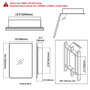 Fundin Plastic Medicine Cabinet, Beveled Edge Mirror Door with Round Corner Metal Frame, Recessed and Surface Mount, Golden,16 x 24 inch Mirror Size