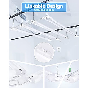 Ensenior 4 Pack Linkable Led Shop Light 4ft for Garage, 4400 High Lumens, 36W Equivalent 280W, 5000K Daylight, 48 Inch Utility Shop led Lights, Surface or Hanging Mount Fixtures, White, ETL Certified