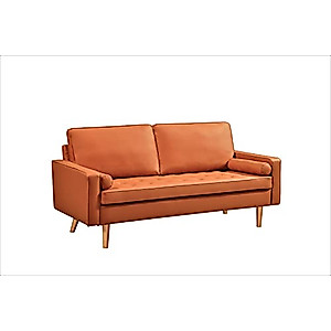 Container Furniture Direct 2-Piece Set Faux Leather Sofa for The Modern Living Room with Removable Cushions and Solid Wood Legs, Luxury Style Button-Tufted Loveseat and Couch, Red Orange