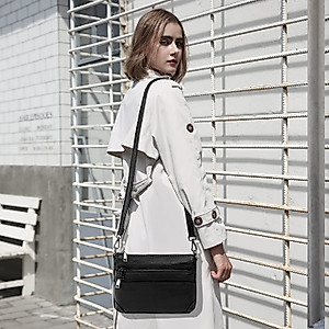 Pearl Angeli Crossbody Bags for Women Genuine Leather Shoulder Bag Multi-Pocket Messenger Bag Ladies Handbag Purse Black