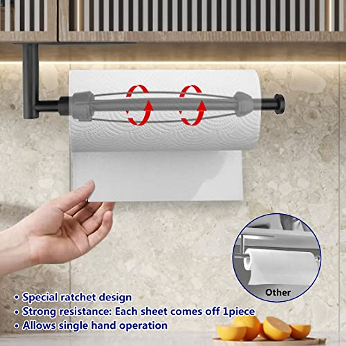 TAMHUYEO Paper Towel Holder,Adjustable Easy Tear Wall Mount Paper Towel Holder Under Cabinet with Damping,Effect for Kitchen Bathroom(Black)