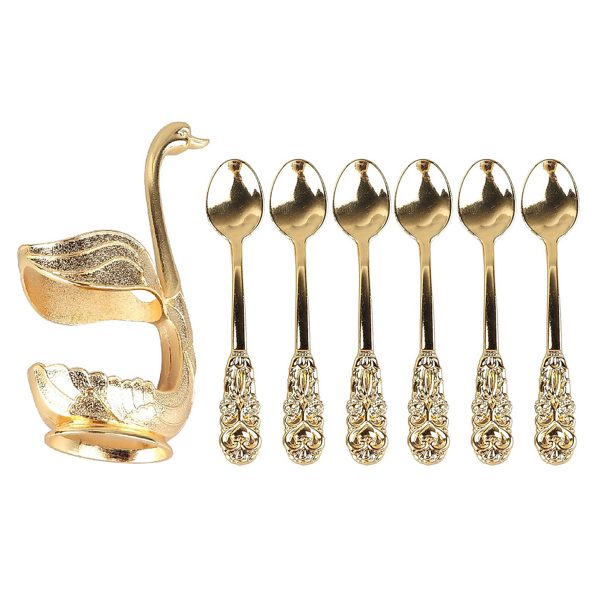 Dessert Spoon Holder, Widely Used Coffee Spoon Holder, Rich Details, Mirror Finish, Swan, Elegant for Party (Gold Holder with Spoon)